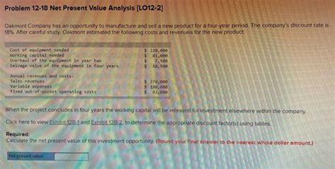 solved problem 12 18 net present value analysis [lo12 2]