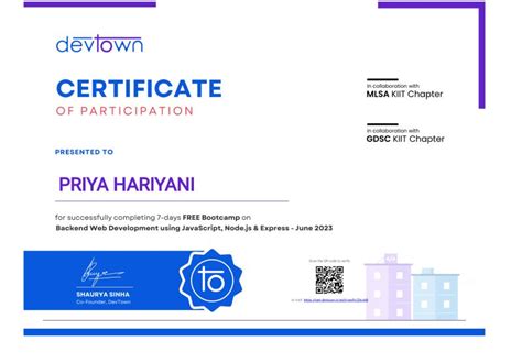 Priya Hariyani On Linkedin Devtown Certificateofcompletion