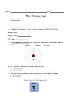 Atom Structure Quiz TWO VERSIONS Both With ANSWER KEY By AR Science Curriculum
