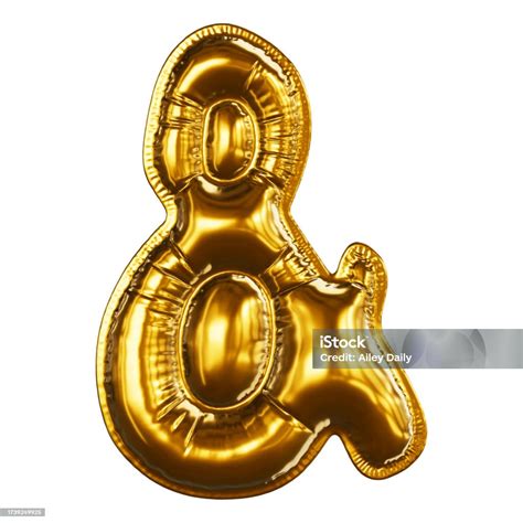 사실적인 금색 글꼴 3d 렌더링 앰퍼샌드 팽창 된 풍선 금박 편지입니다 흰색 배경에 고립된 그림입니다 0명에 대한 스톡 사진 및