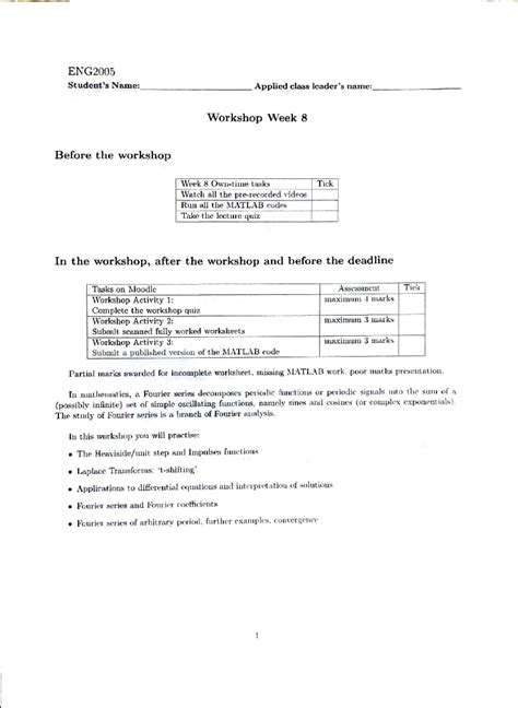 ENG Workshop Week Fourier Series MATLAB Applications Studocu