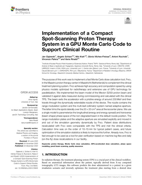 Pdf Implementation Of A Compact Spot Scanning Proton Therapy System