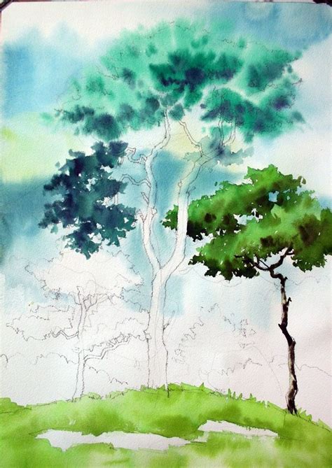 풍경수채화 소나무 언덕 수채화과정 네이버 블로그 풍경 수채화 풍경 그림 풍경화