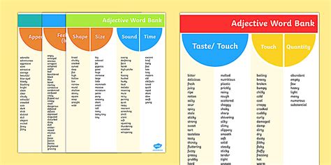 Adjective Vocabulary Reference Sheets Esl Adjectives Resources