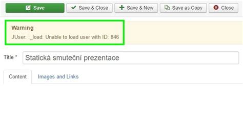 warning juser load unable to load user with id 846