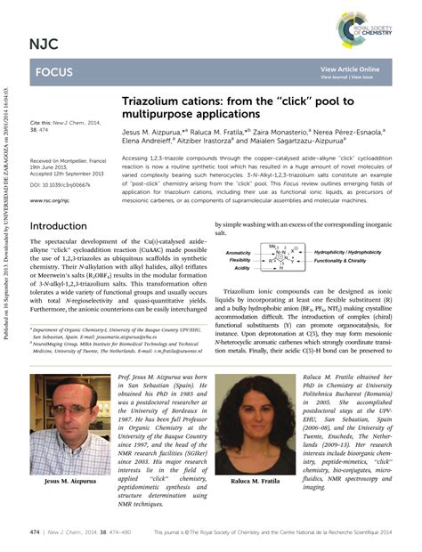 PDF Triazolium Cations From The Click Pool To Multipurpose Applications