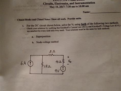 Solved For The Dc Circuit Shown Below Solve For V 0 Using