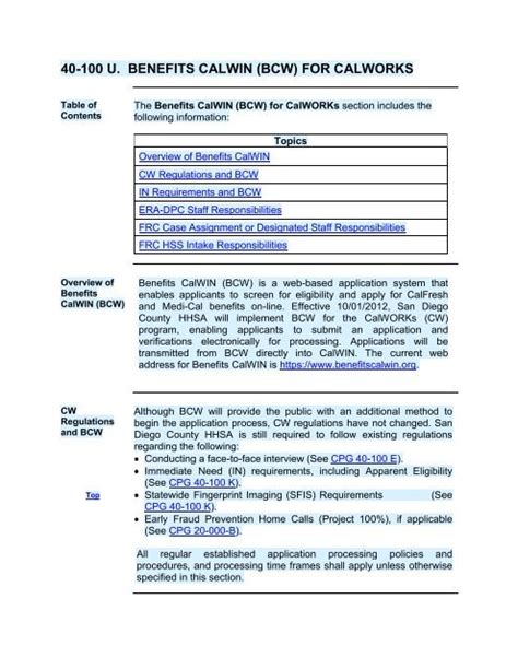 40 100 U Benefits Calwin Bcw For Calworks Hhsa Program Guides