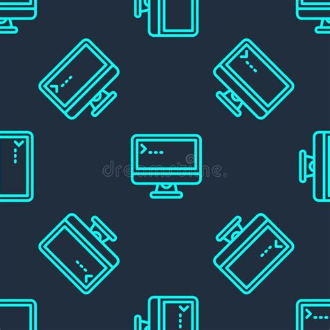 Green Line Computer Monitor Screen Icon Isolated Seamless Pattern On Blue Background Electronic