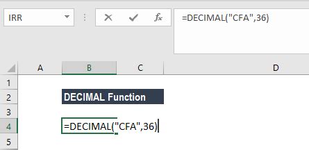 DECIMAL Function Overview Formula Example