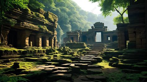 A Large Stone Structure Background Ancient Ruins Forest Background