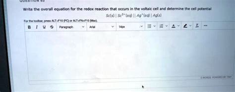 Solved Write The Overall Equation For The Redox Reaction That Occurs