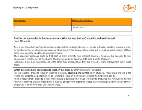 Passed Itoi Tefl Ielts Lesson Plan Assignment 2024 Update Already