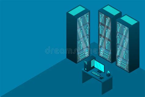 web hosting and big data processing server room rack concept of data center isometric stock
