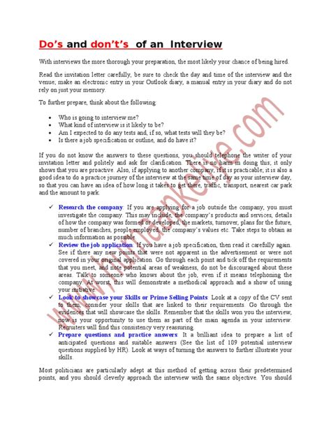 And Of An Interview Dos Donts Pdf