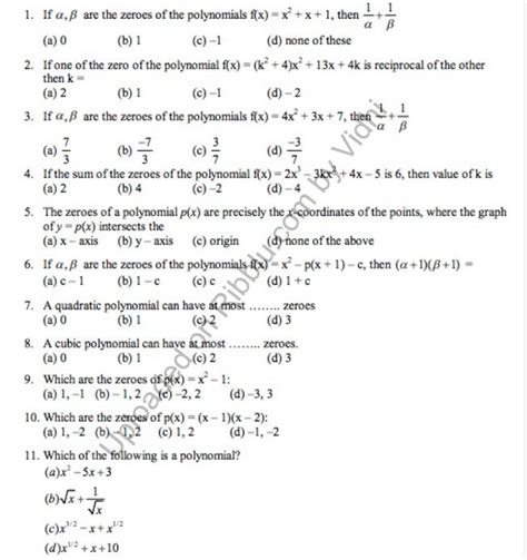 mcq questions for class 10 maths with answers pdf download
