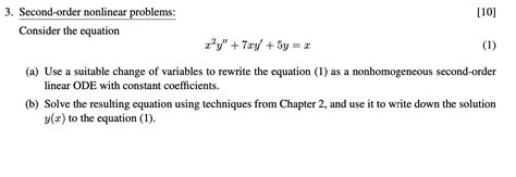 Solved 3 Second Order Nonlinear Problems [10] Consider The