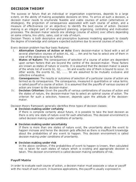 Decision Theory Pdf Decision Making Decision Theory