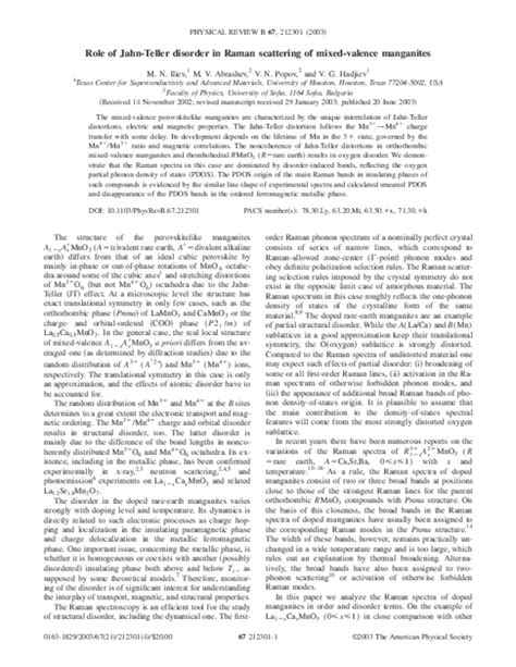 Pdf Role Of Jahn Teller Disorder In Raman Scattering Of Mixed Valence