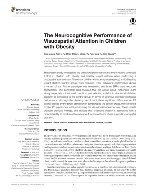 Pdf The Neurocognitive Performance Of Visuospatial Attention In