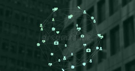 Image Of Globe Of Digital Icons Spinning Against Tall Buildings Stock Image Image Of World
