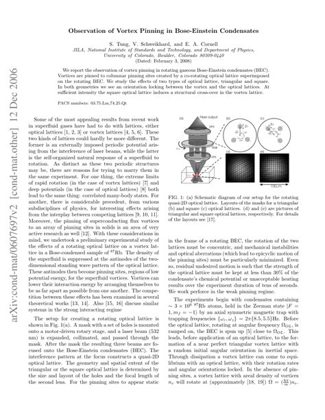 Pdf Observation Of Vortex Pinning In Bose Einstein Condensates