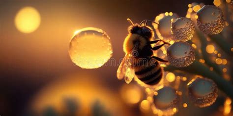 Close Up Of A Bumble Bee On Honey Nectar Backlit Silhouette Stock Illustration Illustration