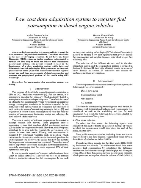 Low Cost Data Adquisition System To Register Fuel Consumption In Diesel Engine Vehicles