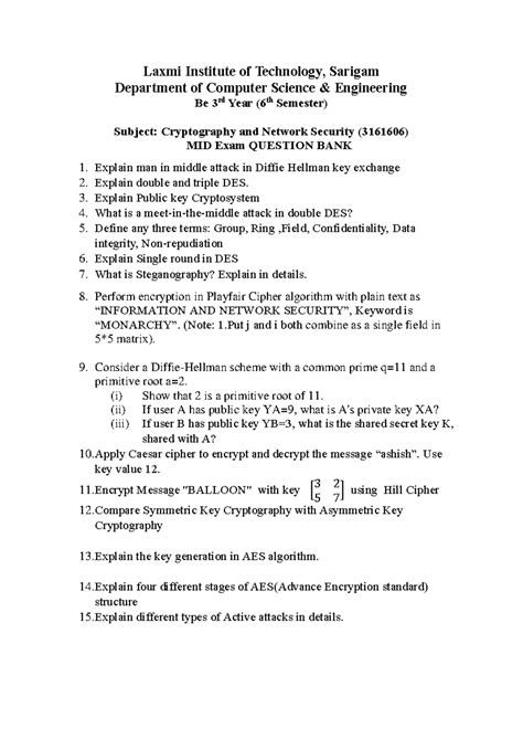 Cns Question Bank Laxmi Institute Of Technology Sarigam Department Of Computer Science