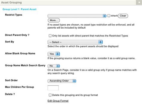 asset grouping screen asset listing manuals squiz matrix 5