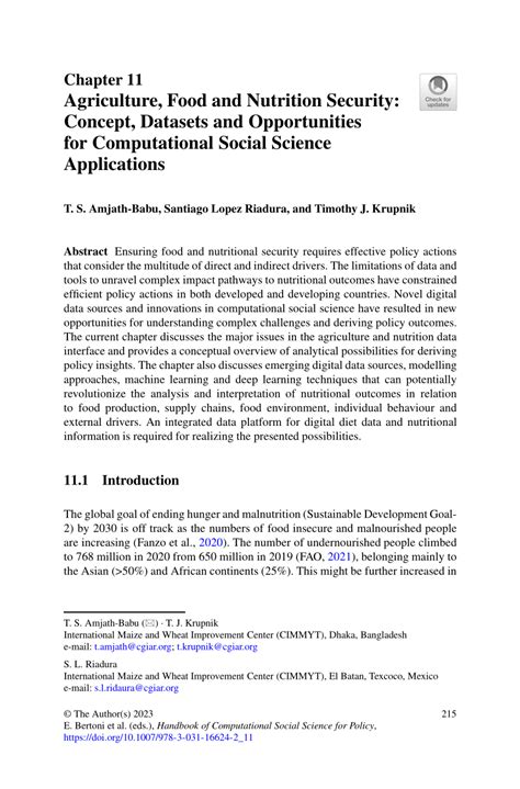Pdf Agriculture Food And Nutrition Security Concept Datasets And