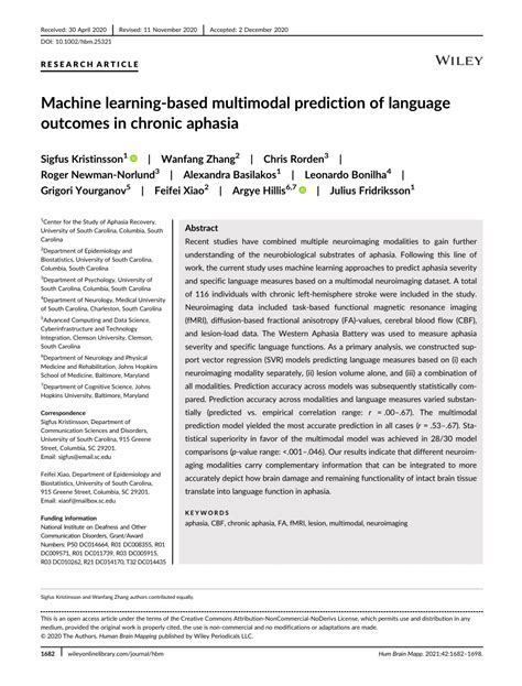 Pdf Machine Learning‐based Multimodal Prediction Of Language Outcomes