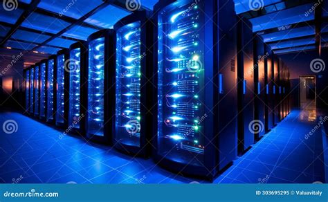 Big Super Computer Modern Server Room With Rgb Lights Big Futuristic