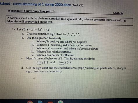 Solved Ksheet Curve Sketching Pt Spring Docx Chegg