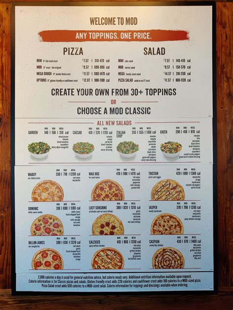 Menu At Mod Pizza Pizzeria Columbus Sawmill Rd A