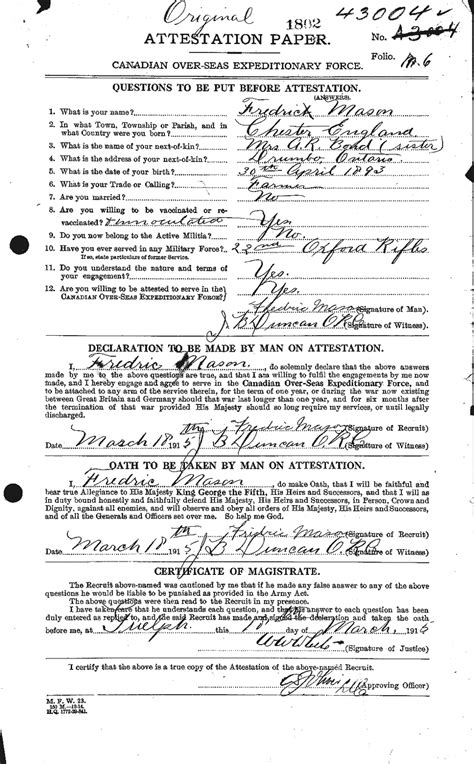 Veterans Of Southwestern Ontario Lance Corporal Frederic Fred Mason