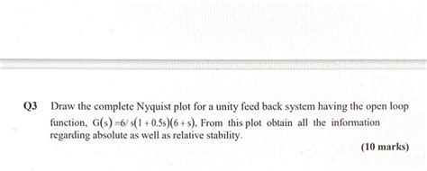 Solved Q3 Draw The Complete Nyquist Plot For A Unity Feed