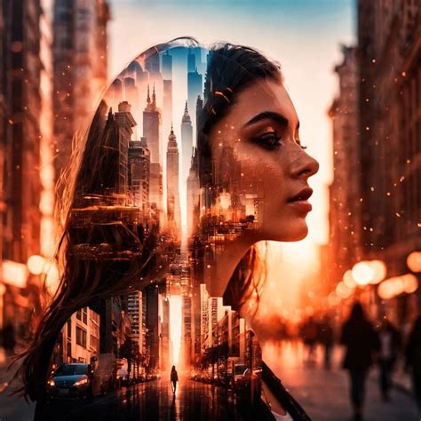 Premium Photo Double Exposure Of Woman With Cityscape Showing Urban Life