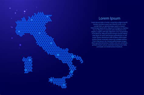 이탈리아 지도 배너 포스터 인사말 카드 노드와 공간 별 패턴 기하학적 배경을 반복 하는 파란색 삼각형에서 추상 회로도 벡터 일러스트입니다 3차원 형태에 대한 스톡 벡터 아트