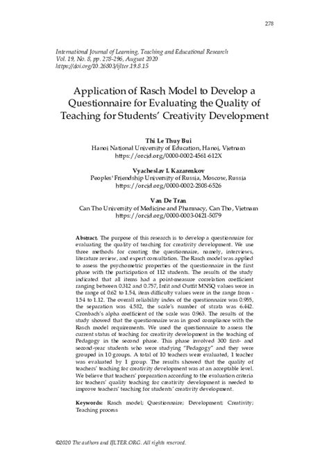 Pdf Application Of Rasch Model To Develop A Questionnaire For Evaluating The Quality Of