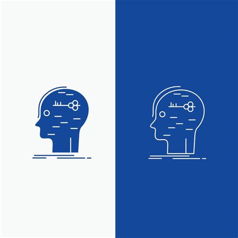 brain hack hacking key mind line and glyph web button in blue color