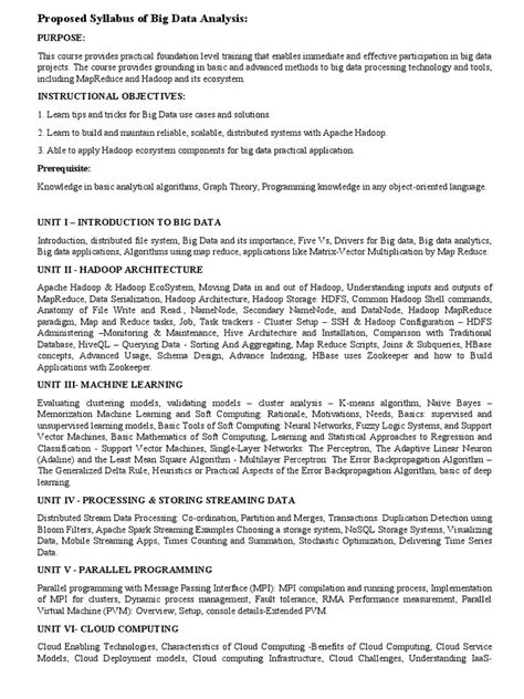 Syllabus Of Big Data Analysis Proposed Pdf Apache Hadoop Map Reduce