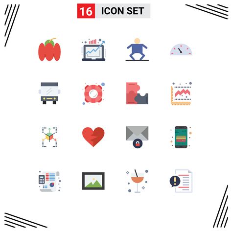 User Interface Pack Of 16 Basic Flat Colors Of Transport Bus Profit Speed Gauge Editable Pack Of