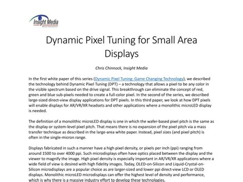 Dynamic Pixel Tuning For Small Area Displays Insight Media