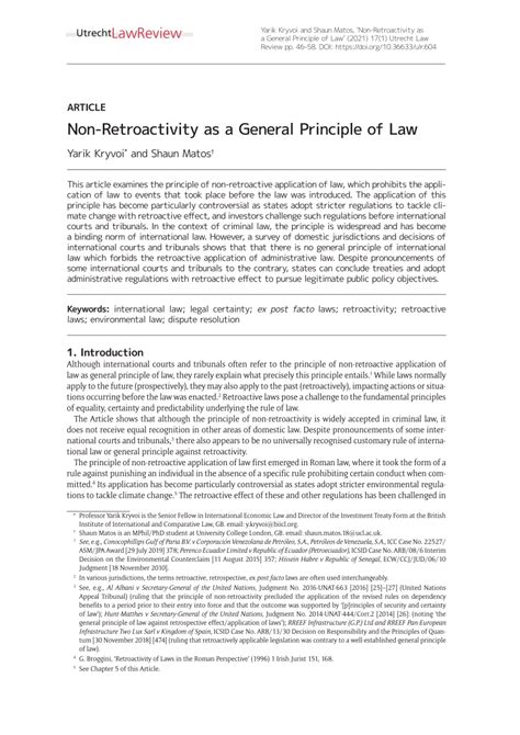 Pdf Non Retroactivity As A General Principle Of Law