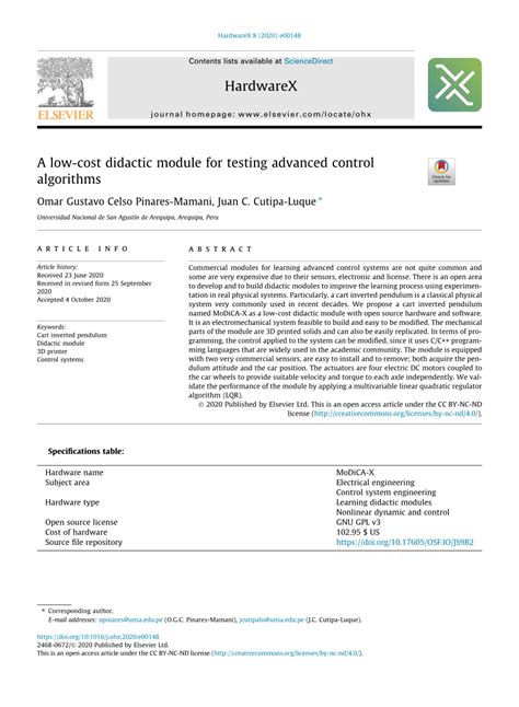Pdf A Low Cost Didactic Module For Testing Advanced Control Algorithms