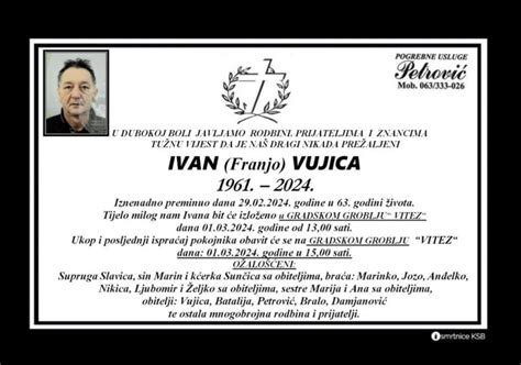 Ivan Franjo Vujica Osmrtnice Ksb