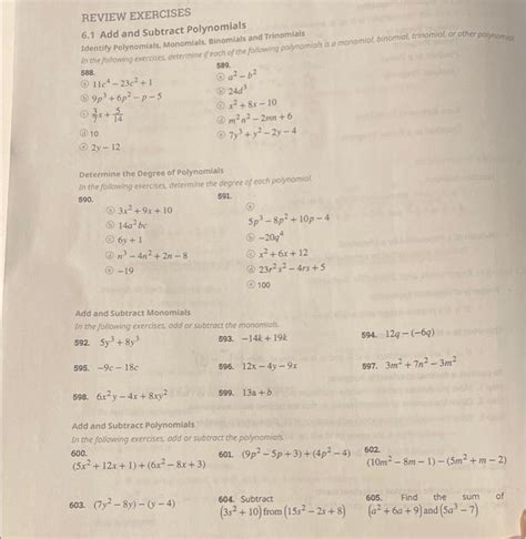 solved review exercises 6 1 add and subtract polynomials