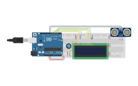 circuit design sensor de distancia tinkercad