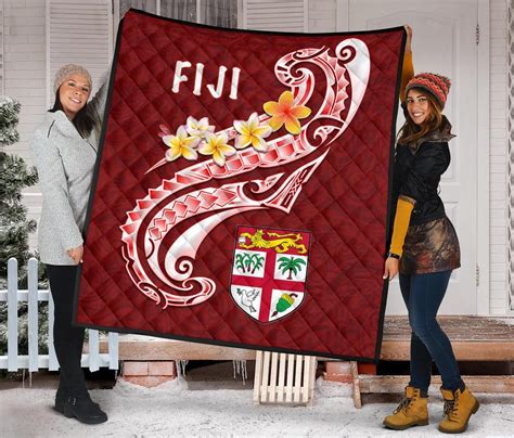 Fiji Premium Quilt Fiji Seal Polynesian Patterns Plumeria Red